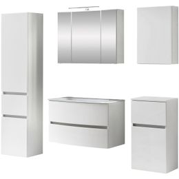 Badezimmer-Set Welltime "Kaunas", weiß (matt weiß, weiß), B:160cm H:200cm T:49cm, Kastenmöbel-Sets, bestehend aus Waschtisch-Set mit Seitenschrank, Breite 160 cm