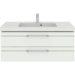 Badmöbel-Set SAPHIR "Balto Sprint Waschplatz mit Mineralmarmor-Waschtisch, 123 cm breit", weiß (weiß hochglanz, weiß glanz), B:123cm H:55,6cm T:50,8cm, Spanplatte, Kastenmöbel-Sets, Waschtisch und Unterschrank, inkl. Türdämpfer, mit 2 Schubladen