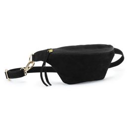 Bauchtasche ELBSAND "Umhängetasche", Damen, Gr. B/H/T: 26cm x 12cm x 7cm, schwarz, Veloursleder, unifarben, Taschen, aus Leder, Brusttasche, Schultertasche, Crossbody Bag