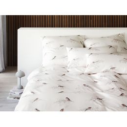 Bettwäsche Elegante "Spätzchen", ecru, B/L: 135cm x 200cm, 1 Stk., 1 Stk., Mako-Satin, B/L: 80cm x 80cm, 2 Stk., Mako-Satin, Obermaterial: 100% Baumwolle, Bettwäsche, angenehmes Hautgefühl