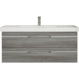 Badmöbel-Set SAPHIR "2", grau (graphit struktur quer nachbildung), B:123cm H:55,6cm T:50,8cm, Spanplatte, Kastenmöbel-Sets, Waschtisch und Unterschrank, inkl. Türdämpfer, mit 2 Schubladen