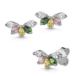 Paar Ohrstecker Firetti "Schmuck Geschenk Silber 925 Ohrschmuck Ohrringe Flower Blume", silberfarben, kristallweiß, rosa, gelb, grün, kristallweiß, rosa, gelb, grün, Ohrringe, Damen, Silber 925 (Sterlingsilber), Made in Germany - mit Zirkonia (synth.)