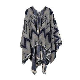XXL-Schal "Marcia", Damen, blau, Polyacryl, Collezione Alessandro, gemustert, Basic, Modetücher, Poncho im Zick-Zack Design