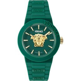 Quarzuhr Versace "V-POP GENTS", grün (dunkelgrün), Armbanduhren, Herren, Armbanduhr, Herrenuhr, Swiss Made, Silikonarmband, analog, Saphirglas
