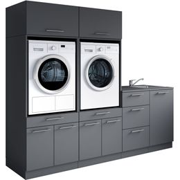 Mehrzweckschrank-Set LAUNDREEZY "Laundreezy, 6-tlg. Mehrzweckschrank-Set B/H/T 236/200/68 cm", anthrazit matt, B:236cm H:200cm T:68cm, Holzwerkstoff, Kastenmöbel-Sets, Breite 236 cm, Soft-Close-Funktion für Türen