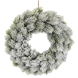 Kunstkranz I.GE.A. "Tannenkranz", grün, weiß, B:25cm H:6cm L:25cm Ø:25cm, Kunststoff, Kunstpflanzen, Adventskranz künstlich mit Schnee Weihnachtskranz Türkranz Deko