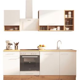 Küche respekta "Hilde", weiß (küche: weiß, front: weiß, korpus: wildeiche nachbildung, arbeitsplatte: wildeiche nachbildung), B:220cm H:205cm T:60cm, Komplettküchen-Sets, Breite 220 cm, wechselseitig aufbaubar, exkl. Konfiguration für OTTO