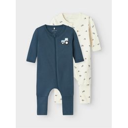Schlafanzug name it "NBMNIGHTSUIT 2P ZIP FF JET TRACTOR NOOS", Jungen, Gr. 62, grün (jet stream), Jersey, Obermaterial: 100% Baumwolle, bedruckt, regular fit, Rundhals, Homewear-Sets
