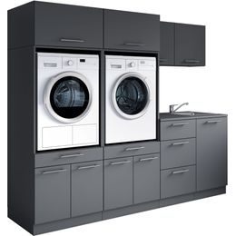 Mehrzweckschrank-Set LAUNDREEZY "Laundreezy, 8-tlg. Mehrzweckschrank-Set B/H/T 236/200/68 cm", anthrazit matt, B:236cm H:200cm T:68cm, Holzwerkstoff, Kastenmöbel-Sets, Breite 236 cm, Soft-Close-Funktion für Türen