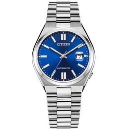 Automatikuhr Citizen "TSUYOSA 60h", silber (silberfarben, blau), Armbanduhren, Damen, Armbanduhr, Damenuhr, Herrenuhr, Edelstahlarmband, Saphirglas, Datum