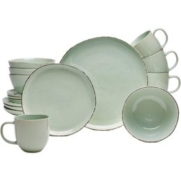 Kombiservice Van Well "Geschirr-Set Urban, 16-teilig", grün, 16 Stk., Steinzeug, Geschirr-Sets, rund, spülmaschinen- und mikrowellengeeignet