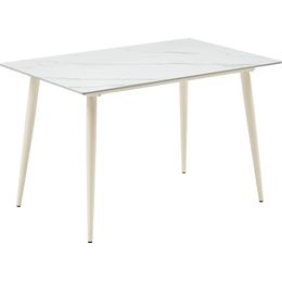 Essgruppe OTTO HOME "Kryce", creme, creme,, Struktur (100% Polyester), FSC-zertifizierter Holzwerkstoff, Keramik, Metall, Polyester, Polywood, Sitzmöbel-Sets, Strukturstoff, robustem Metallgestell, Tischplatte aus Sinterstein