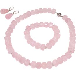 Schmuckset Firetti "Multipack Schmuck Geschenk Messing Ohrringe Armband Kette Edelsteine", bunt (silberfarben, rosa, rosa, silberfarben), Schmuck_Sets, Damen, Messing, Silber 925 (Sterlingsilber), Silikon, Made in Germany - mit Hämatit, Rosenquarz