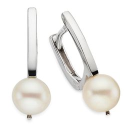Paar Creolen Bruno Banani "Schmuck, Geschenk, Silbercreolen", silberfarben, weiß, Ohrringe, Damen, 6mm, Perlen Silber 925 (Sterlingsilber), Perlen, Silber 925 (Sterlingsilber), mit Süßwasserzuchtperle