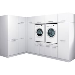 Mehrzweckschrank-Set LAUNDREEZY "Laundreezy, 11-tlg. Mehrzweckschrank-Set B/H/T 285/200/68 cm", weiß matt, B:285cm H:200cm T:68cm, Holzwerkstoff, Kastenmöbel-Sets, Breite 285 cm, Soft-Close-Funktion für Türen