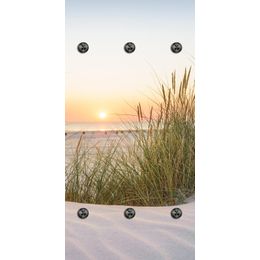 Wandgarderobe queence "Sonnenuntergang auf Sylt", goldfarben, B:50cm H:100cm T:2cm, Acrylglas, Garderobenpaneele, Wandpaneel aus Acrylglas inkl. 6 Edelstahlhaken in schwarz matt