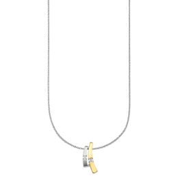 Kette mit Anhänger Bruno Banani "Schmuck Geschenk Silber 925 Halsschmuck Halskette Ankerkette", gold (silberfarben, gelbgoldfarben, kristallweiß), Halsketten, Damen, Silber 925 (Sterlingsilber), L: 45 B: 0,8mm, mit Zirkonia (synth.), B:0,8mm