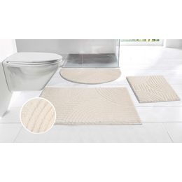 Badematte my home "Ognon, Scandi, Boho, modernes Muster" Gr. 61, beige (natur), H:15mm, Polyester, Badematten, Badteppich, Uni Farben, Hoch-Tief-Effekt
