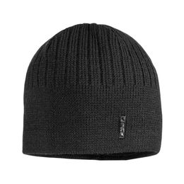 Strickmütze CAPO, Damen, schwarz, Strick, Wollmischung, unifarben, Mützen, Rippenstrick, hoher Wollanteil, natürliche Thermoregulation, gefüttert