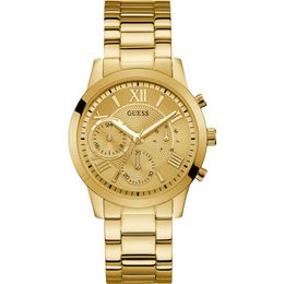 Multifunktionsuhr Guess "SOLAR", gold (goldfarben), Armbanduhren, Damen, Armbanduhr, Quarzuhr, Damenuhr, Datum, Edelstahlarmband