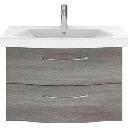 Badmöbel-Set SAPHIR "6005 Sprint Keramik-Waschtisch, 82 cm breit", grau (graphit struktur quer nachbildung), B:82cm H:55cm T:46cm, Spanplatte, Kastenmöbel-Sets, Waschplatz inkl. Türdämpfer, 2 Schubladen, Waschtisch