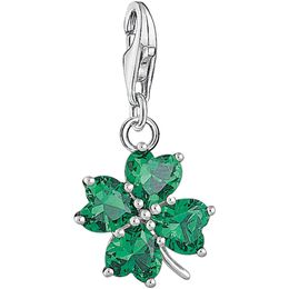 Charm-Einhänger Thomas Sabo "Kleeblatt, 1703-699-6", bunt (silberfarben, grün, grün), Charms, Damen, Silber 925 (Sterlingsilber), mit Glas-Keramik Stein