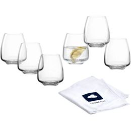Gläser-Set Leonardo "Trinkgläser CESTI + Poliertuch", transparent (transparent, weiß, blau), H:10,3cm Ø:9cm, Kristallglas, Trinkgefäße, 6 Trinkgläser mit Poliertuch