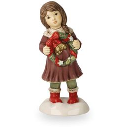 Dekofigur Goebel "Ein Kranz zum Advent", bunt, B:6cm H:14,5cm T:7cm, Steingut, Dekofiguren, 7 x 6 x 14,5 cm