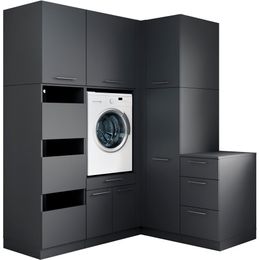 Mehrzweckschrank-Set LAUNDREEZY "Laundreezy, 7-tlg. Mehrzweckschrank-Set B/H/T 186/238/68 cm", anthrazit matt, B:186cm H:238cm T:68cm, Holzwerkstoff, Kastenmöbel-Sets, Breite 186 cm, Soft-Close-Funktion für Türen