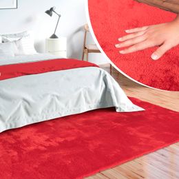 Teppich MERINOS "Loft 37, Kunstfellteppich", rot, B:60cm H:16mm L:110cm, Polyester, Teppiche, weich und kuschelig, Fell Haptik, Anti-Rutsch-Unterseite