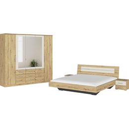 Schlafzimmer-Set Rauch "Komplettschlafzimmer Schlafzimmer BURANO mit Schrank in 3 Breiten", eiche artisan, champagner, mit Schrank 5-trg. + ohne Matratze, B/H: 180cm x 200cm,mit Schrank 5-trg., Holzwerkstoff, Schlafzimmermöbel-Sets, Bett 180x200 cm und 2 Nachttischen MADE IN GERMANY
