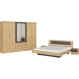 Schlafzimmer-Set Rauch "Komplettschlafzimmer Schlafzimmer BURANO mit Schrank in 3 Breiten", grau (eiche artisan, graumetallic), mit Schrank 6-trg. + ohne Matratze, B/H: 180cm x 200cm,mit Schrank 6-trg., Holzwerkstoff, Schlafzimmermöbel-Sets, Bett 180x200 cm und 2 Nachttischen MADE IN GERMANY
