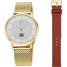 Funkuhr ETT "Atacama", gold (goldfarben, cognacfarben), Armbanduhren, Herren, Armbanduhr, Herrenuhr, Datum, Solar, ideal auch als Geschenk