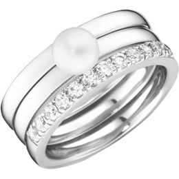 Ring-Set Firetti "Multipack Schmuck Geschenk Silber 925 Fingerringe" Gr. 16, weiß (silberfarben, kristallweiß, weiß), Fingerringe, Damen, 16, Perlen Silber 925 (Sterlingsilber), 7,4mm, Perlen, Silber 925 (Sterlingsilber), mit Zirkonia (synth.) - mit Süßwasserzuchtperle