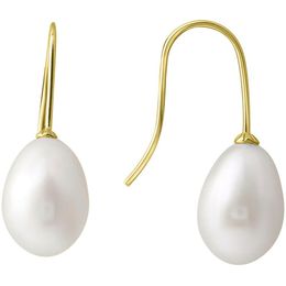 Paar Ohrhaken Firetti "Schmuck Geschenk, Ohrringe, Gold 375", gold (gelbgoldfarben, weiß), Ohrringe, Damen, Gelbgold 375 Perlen, Gelbgold 375, Perlen, mit Süßwasserzuchtperle