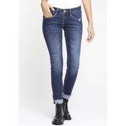 Skinny-fit-Jeans Gang "94NELE", Damen, Gr. 28 (36), N-Gr, blau (eco mid base (mid blau)), Denim/Jeans, Obermaterial: 71% Baumwolle, 16% Polyester, 11% Lyocell, 2% Elasthan, leichte Abriebeffekte, unifarben, skinny fit lang, Jeans 5-Pocket-Jeans, mit Rundpasse und seitlichen Dreieckseinsätzen f. e. tolle Silhouette