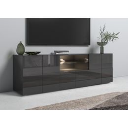 Lowboard Inosign "Dama Breite 181 cm, TV-Board 2 Türen, 1 Schubkasten, TV-Schrank", grau (anthrazit hochglanz lack), Sideboards, Front in 3D-Optik, viel Stauraum, verschiedene Farben