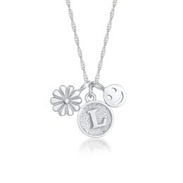 Kette mit Anhänger Elli "Blume Smiling Flower Disc Buchstabe 925 Silber", silber, Halsketten, Damen, 45, ohne Stein, Silber 925 (Sterlingsilber), L: 45
