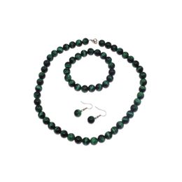 Schmuckset Firetti "Multipack Schmuck Geschenk Halskette Edelstein", grün (messingfarben, grün, grün), Schmuck_Sets, Damen, Messing, Made in Germany - mit Tigeraugen