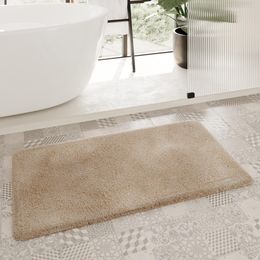Badematte HOMIE LIVING "Porto Azzurro", braun (cappuccino), H:30mm, Polyester, Badematten, Badteppich, uni, rechteckig & rund, waschbar, Badezimmerteppich