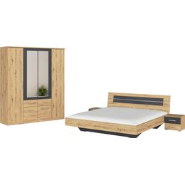 Schlafzimmer-Set Rauch "Komplettschlafzimmer Schlafzimmer BURANO mit Schrank in 3 Breiten", grau (eiche artisan, graumetallic), mit Schrank 4-trg. + ohne Matratze, B/H: 180cm x 200cm,mit Schrank 4-trg., Holzwerkstoff, Schlafzimmermöbel-Sets, Bett 180x200 cm und 2 Nachttischen MADE IN GERMANY