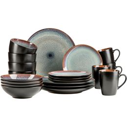 Mäser Kombiservice MÄSER "TEONA, Kombiservice, Steinzeug", schwarz, grün, blau, braun, 20 Stk., Steinzeug, Geschirr-Sets, Geschirr-Set, Service