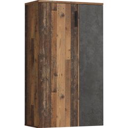 Schuhschrank FORTE "Boots", braun (old wood vintage, betonoptik), B:68,9cm H:120,4cm T:34,1cm, Dekorfolie, FSC-zertifizierter Holzwerkstoff, Metall, Schränke, Schuhkommode ca. 18 Paar Schuhe, Breite ca.69cm