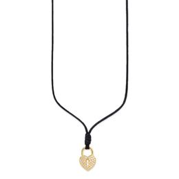 Kette mit Anhänger "Schmuck, Geschenk, Lederkette mit Anhänger Herz/Schloss", gelbgoldfarben, schwarz, ANISTON JEWELRY & WATCHES, Halsketten, Damen, Lederimitat Messing, L: 90 B: 0,7mm, Lederimitat, Messing, B:0,7mm