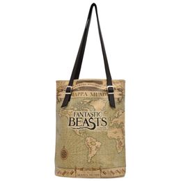 Umhängetasche DOGO "Tall Bag Damen Schultertasche Mappa Mundi Fantastic Beasts Damen", Damen, Gr. B/H/T: 40cm x 34cm x 10cm onesize, bunt (mehrfarbig), Lacklederimitat, Taschen, Handgefertigt