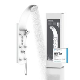EISL® Duschsäule EISL "KARIBIK", weiß, H:140cm T:35,5cm, Kunststoff, Metall, Sicherheitsglas, Brausegarnituren, 6 Massagedüsen, Wellness Duschsystem mit Armatur und Regendusche