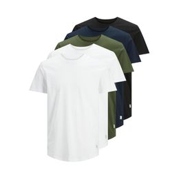 Jack & Jones T-Shirt JACK & JONES "JJENOA TEE SS CREW NECK 5PK MP NOOS", Herren, Gr. XL, blau (weiß, navy, schawarz), Single Jersey, Obermaterial: 100% Baumwolle, unifarben, schmal Po-bedeckend, Rundhals, Shirts