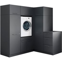 Mehrzweckschrank-Set LAUNDREEZY "Laundreezy, 7-tlg. Mehrzweckschrank-Set B/H/T 186/200/68 cm", anthrazit matt, B:186cm H:200cm T:68cm, Holzwerkstoff, Kastenmöbel-Sets, Breite 186 cm, Soft-Close-Funktion für Türen