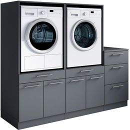 Mehrzweckschrank-Set LAUNDREEZY "Laundreezy, 3-tlg. Mehrzweckschrank-Set B/H/T 186/162/68 cm", anthrazit matt, B:186cm H:162cm T:68cm, Holzwerkstoff, Kastenmöbel-Sets, Breite 186 cm, Soft-Close-Funktion für Türen