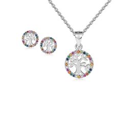 Schmuckset Firetti "Multipack Schmuck Geschenk Silber 925 Halskette Ohrstecker", bunt (silberfarben, blau, gelb, grün, orange, rot, violett, blau, gelb, grün, orange, rot, violett), Schmuck_Sets, Damen, Silber 925 (Sterlingsilber), mit Zirkonia (synth.)
